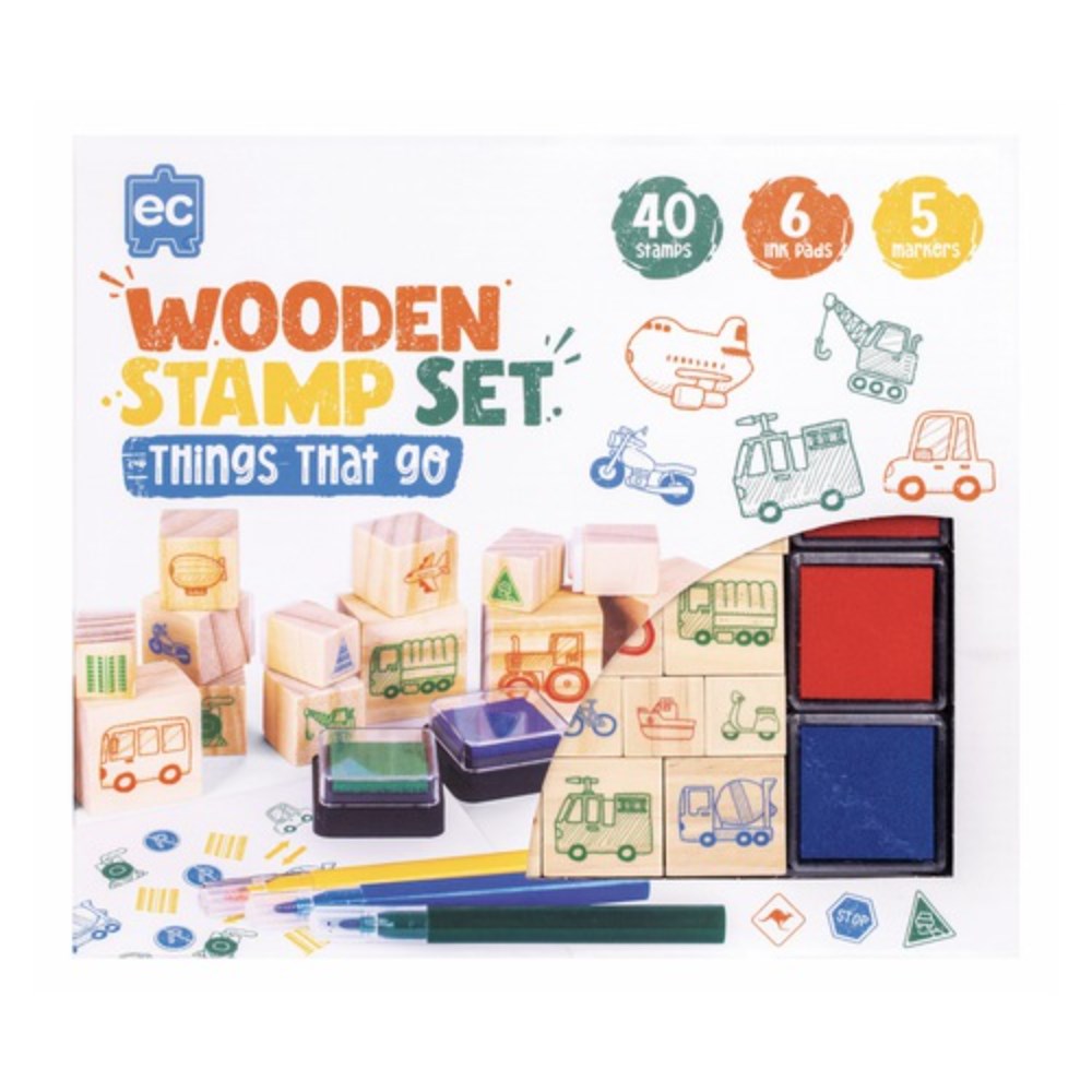 Art & Craft - Educational Colours Wooden Stamp Set Things That Go ...