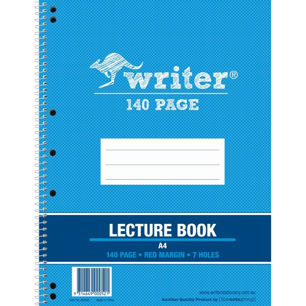 Books - Writer Spiral Lecture Book A4 7 Hole 8mm Ruled With Red Margin ...